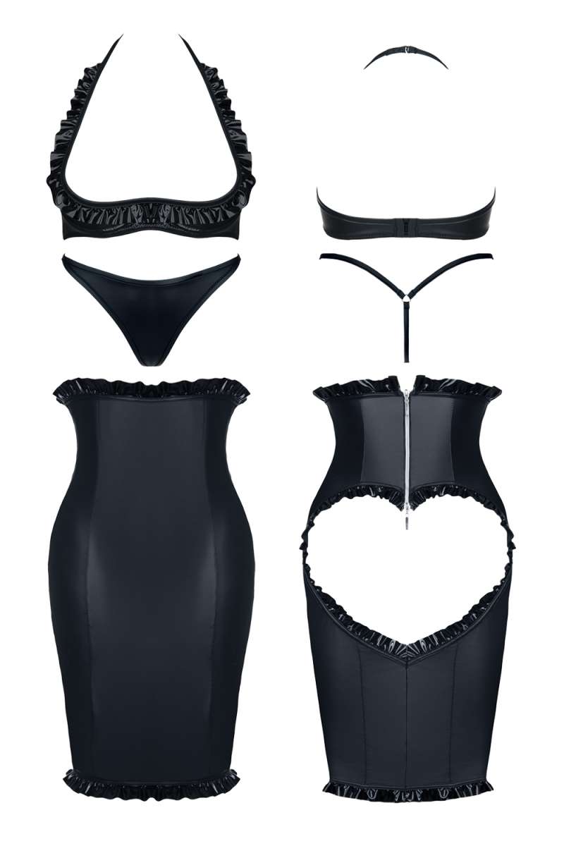 Damen Fetisch Set Aus Hebe Bh Maxi Rock Und String In Wetlook Schwarz